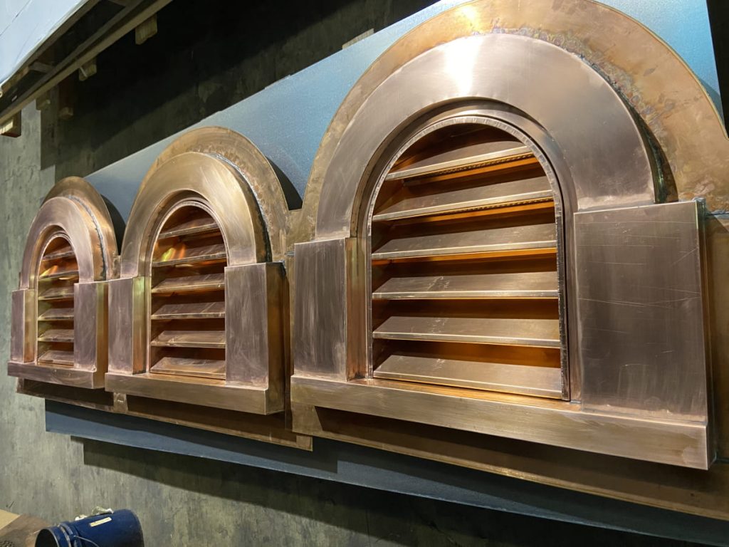 24oz copper decorative louver framed style wall vents with radiused top